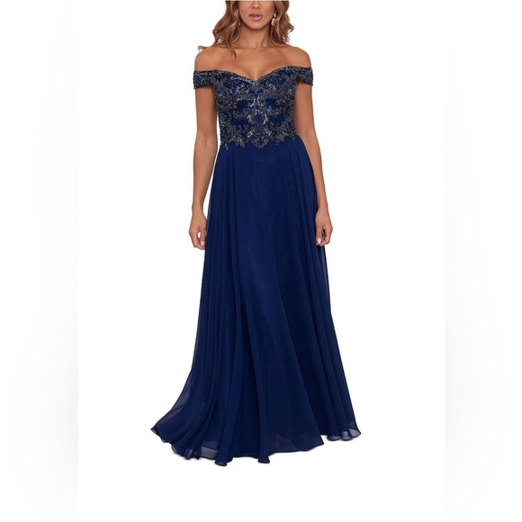 Xscape | Dresses | New Xscape Womens Embellished Maxi Evening Dress Navy Blue Various Sizes ...